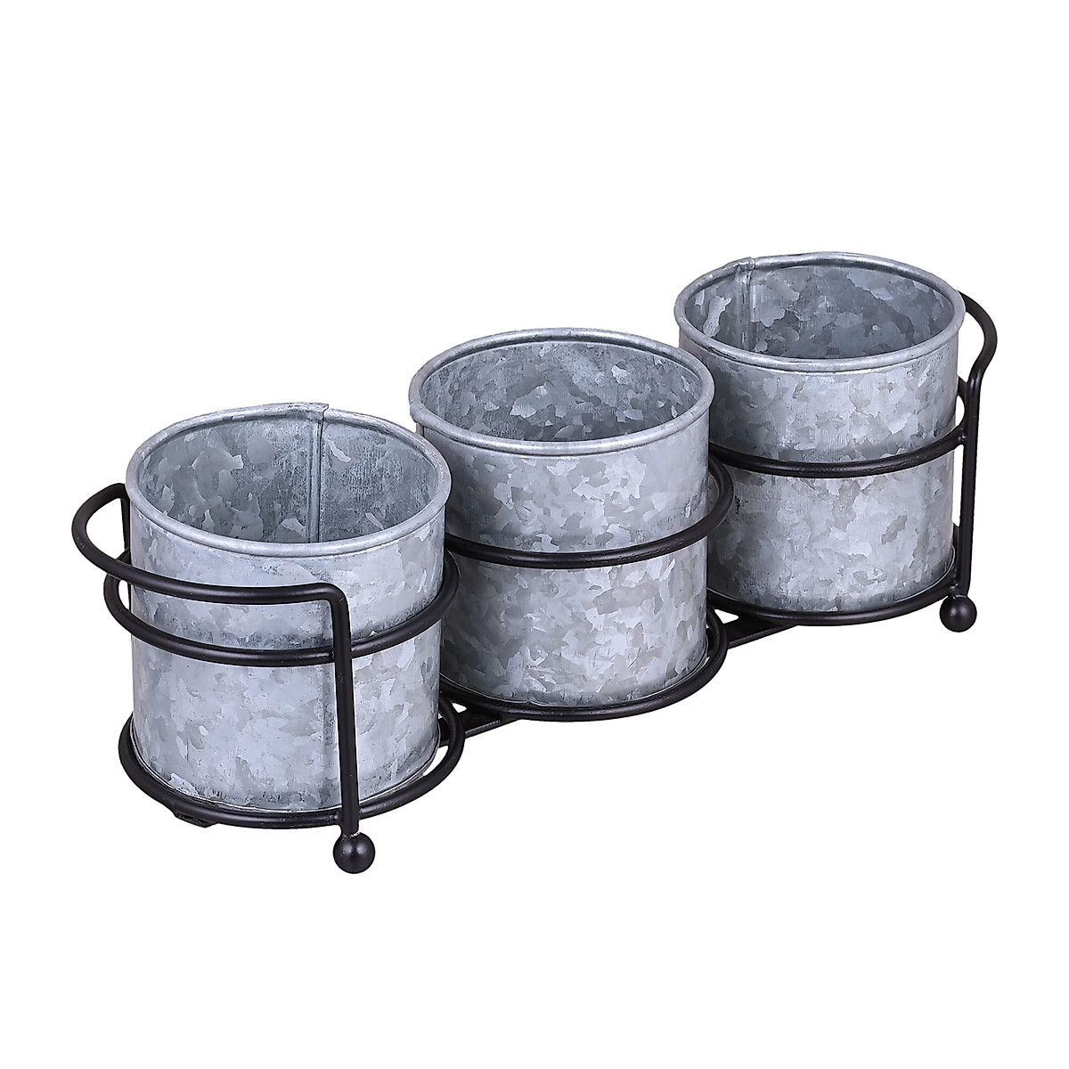 Metal Flatware, Cutlery, Kitchen Utensil & Silverware Caddy Organizer Bin Holder for Forks, Spoons, Knives - Galvanized Caddy Storage Set of 3 Buckets - Perfect Kitchen Countertop for Kitchen Decor