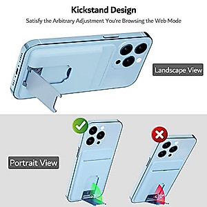 pzoz Magnetic Card Holder Wallet with MagSafe Kickstand, Silicone Pockets Card Holder with Metal Stand for iPhone 15, 14, 13, 12, Pro, Mini, Max, Plus (Blue)