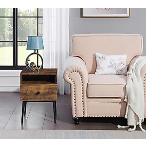 VECELO Modern Nightstands,Square End Side Table with Drawer and Storage Space for Bedroom and Living Room