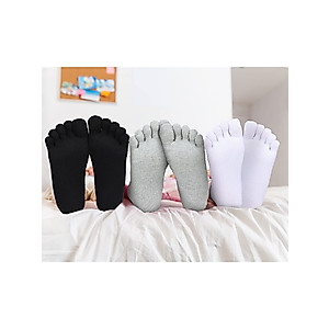 Bencailor 4 Pair Women Five Toe Socks Cotton Toe Socks Athletic Running Long Split Toe Women's Cotton Crew Ankle Socks(Black, White, Grey, Khaki)