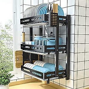 FEHUN Sinks,3-Layer Foldable Wall-Mounted Stainless Steel Drain Rack with Drain Pan,Storage Rack