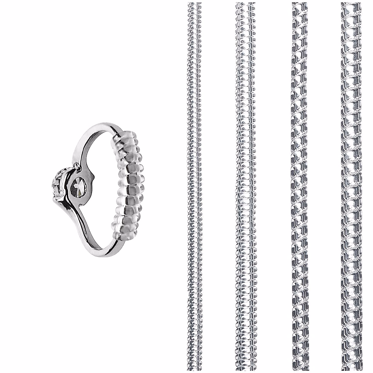 ToneGod Ring Size Adjuster for Loose Rings - 8 Pack, 4 Sizes - Jewelry Sizer, Mandrel for Making Jewelry Guard, Spacer, Sizer, Fitter - Spiral Silicone Tightener Set