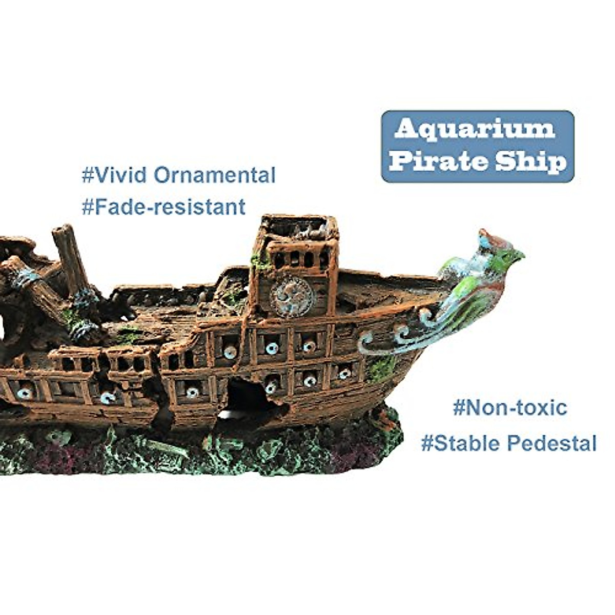 SLOCME Aquarium Pirate Ship Decorations Fish Tank Ornaments - Resin Material Shipwreck Decorations, Eco-Friendly for Freshwater Saltwater Aquarium Sunken Ship Accessories