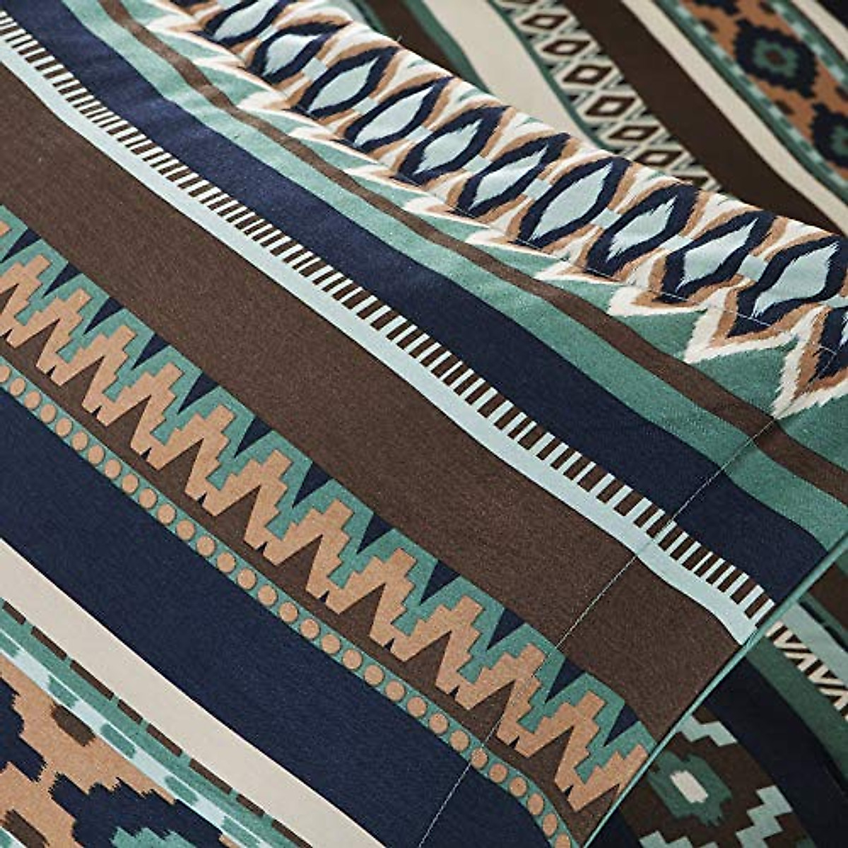 Madison Park Cozy Comforter Set - Rustic Southwestern Style, All Season Down Alternative Casual Bedding, Matching Shams, Decorative Pillows, Malone, Ikat Blue Queen(90"x90") 7 Piece