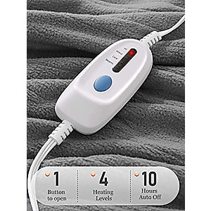 CURECURE Electric Heated Blanket 62'' x 84'' Electric Blanket for Whole Body Warming, ETL and FCC Certification Fast Heating with 4 Heating Levels & 10 Hours Auto-Off, Machine Washable, Grey