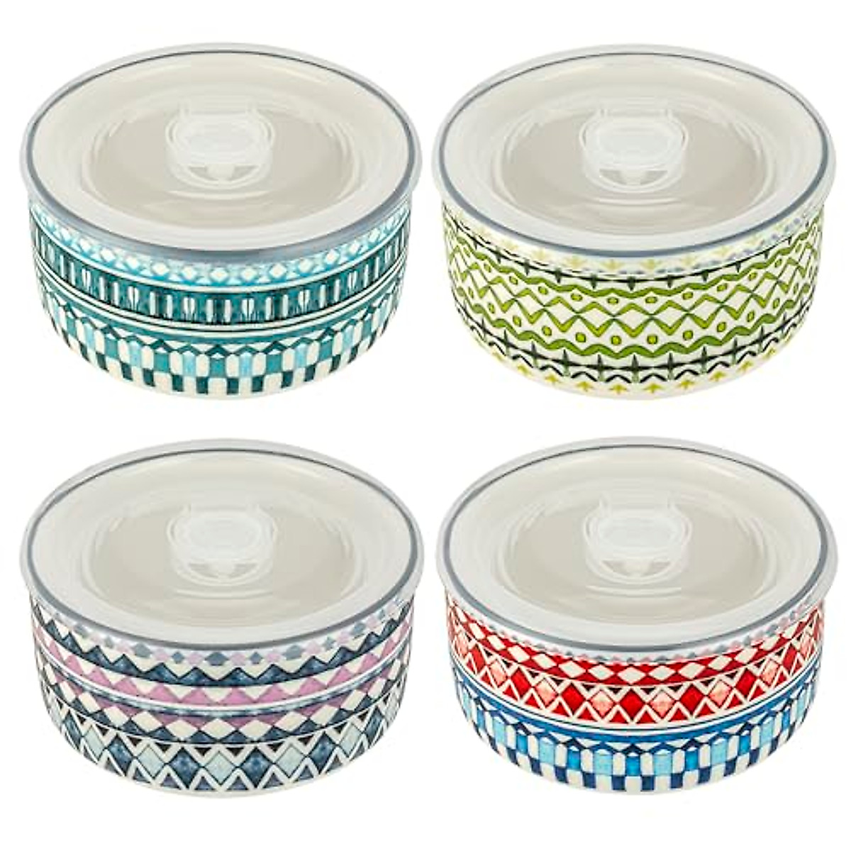 Signature Housewares Ceramic Bowl Set with Vented Lids, Serving Bowls with Lids, 5 Inch Prep Bowls for Kitchen, Lunch, Picnic, 21 Oz Set of 4 Stoneware Storage Bowls