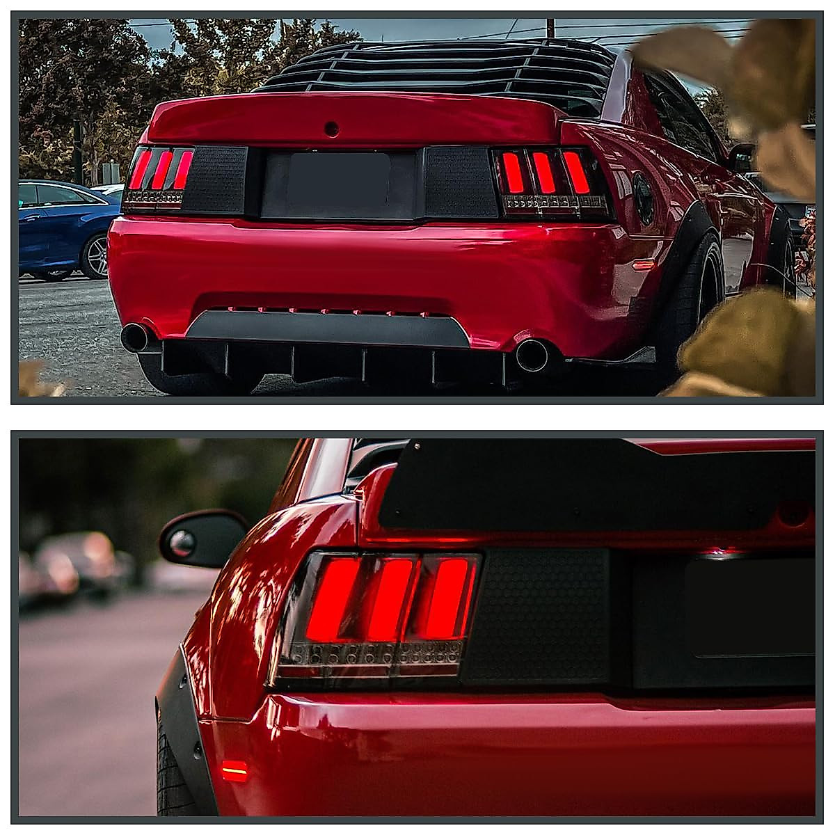 SPEC-D TUNING Black Housing Clear Lens Sequential LED Bar Tail Lights Compatible with 1999-2004 Ford Mustang, Left + Right Pair Assembly