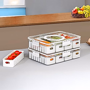 NestOrganix 2 Pack Snackle Box Container Serving Tray, Portable Snack Tray with Lid & Handle, Refrigerator Organize Box for Vegetable Fruit Candy (4 Compartments)