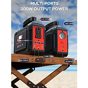 MARBERO Portable Power Station 300W Camping Solar Generators Lithium Battery 296Wh Power Supply with 110V AC Outlet, 2 DC Ports, 4 USB Ports, LED Flashlights for CPAP Home Camping Backup