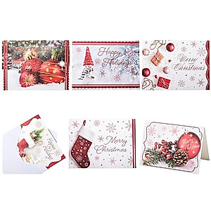 JOYIN 72 Piece Holiday Christmas Greeting Cards with 6 Artistic Greeting Designs & Envelopes 6.25” x 4.6" for Winter Christmas Season, present Giving, Xmas Gifts Cards. (Red Foil Collection)