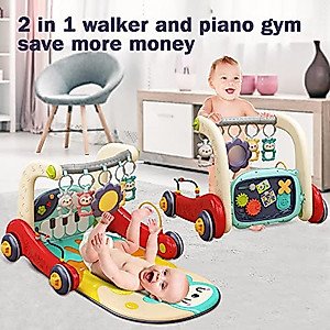 3 in 1 Baby Play Mat Baby Gym, Floor Activity Center and Infant Baby Walker - Toddler Push Walker, Play Piano Tummy Time,Boy & Girl Gifts for Newborn Baby Toddler 0 to 3 6 9 12 Months
