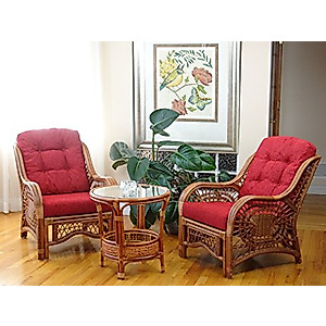 Malibu Lounge Living Accent Armchair Natural Rattan Wicker Handmade Design with Red Cushion, Colonial