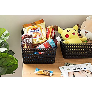 Eslite Plastic Storage Baskets for Organizing,11.42"X9"X4.7",Pack of 4 (Black)