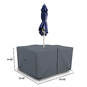 Covers & all Square Table & Chair Set Cover with Umbrella Hole, 12 Oz Waterproof UV & Weather Resistant, Patio Lawn Garden Backyard Furniture with Air Vents & Drawstrings (45"L X 45"W X 30"H, Grey)