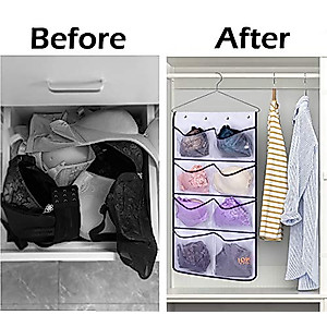 MISSLO Durable Hanging Closet Double Sided Bra Stocking Clothes Socks Organizer 15 Large Mesh Pockets, White