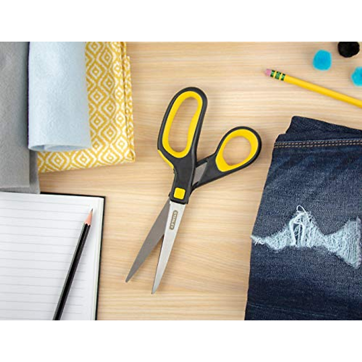 Stanley 8 Inch All-Purpose Ergonomic Scissor (SCI8EST-YLW), Yellow/Black
