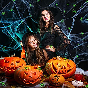 WXJ13 Halloween Decorations Spider Webs with 200 Glow Spiders Spooky Spider Webbing with 2 Black Fake Spiders for Halloween Party Decorations