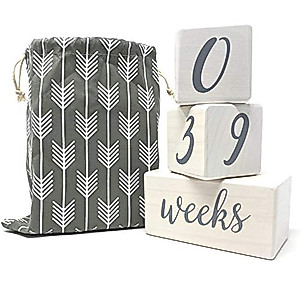 Pondering Pine Baby Milestone Blocks - Natural White Stain Pine Wood with Weeks Months Years Grade - Milestones Age Block Set with Bag, Newborn Weekly Monthly First Year Picture Props, Earth Friendly