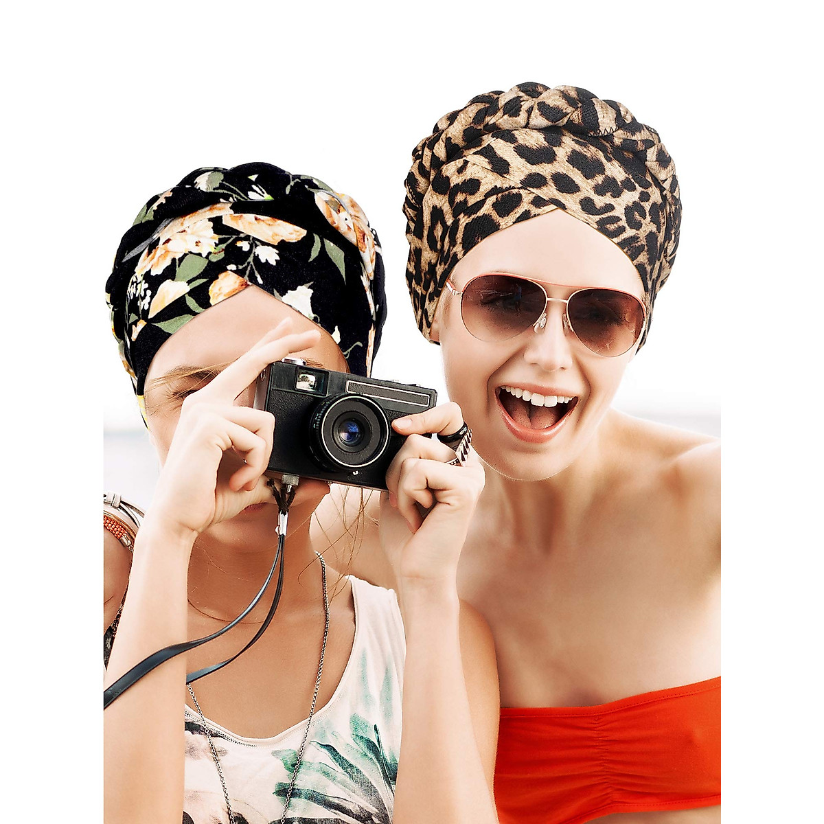 3 Pieces Women Turban Head Wrap Pre-Tied Bonnet Beanie Hat Sleeping Cap Headwrap (Retro Pattern) Multicoloured