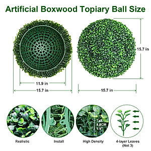 VegasDoggy 2 PCS 15.7 Inch Artificial Boxwood Balls Topiary - UV Protected 4 Layers Faux Plants Decorative Balls for Indoor, Outdoor, Garden, Wedding, Balcony, Backyard and Home Decor