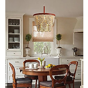 Q&S Boho Wood Beaded Chandelier,Large 5-Lights Farmhouse Coastal Bohemia Chandeliers for Dining Room Living Room Foyer Kitchen Island Restaurant UL Listed Assembly Complete W20