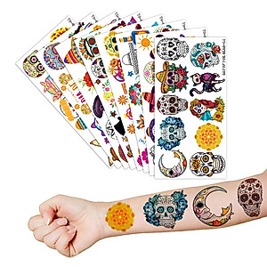 Day of the Dead Dia De Los Muertos Temporary Tattoos Sticker for Kids Birthday Decorations Halloween Festival Mexican Suger Skull CarnivalThemed Party Favors Supplies Cute Kids Boy Gifts Ideal Prizes