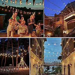 Dott Arts Solar String Lights - 100FT, 52 Bulb Globe Outdoor Solar Lights with Remotes, Dimmable for Patio, Backyard, Garden, Porch, Party