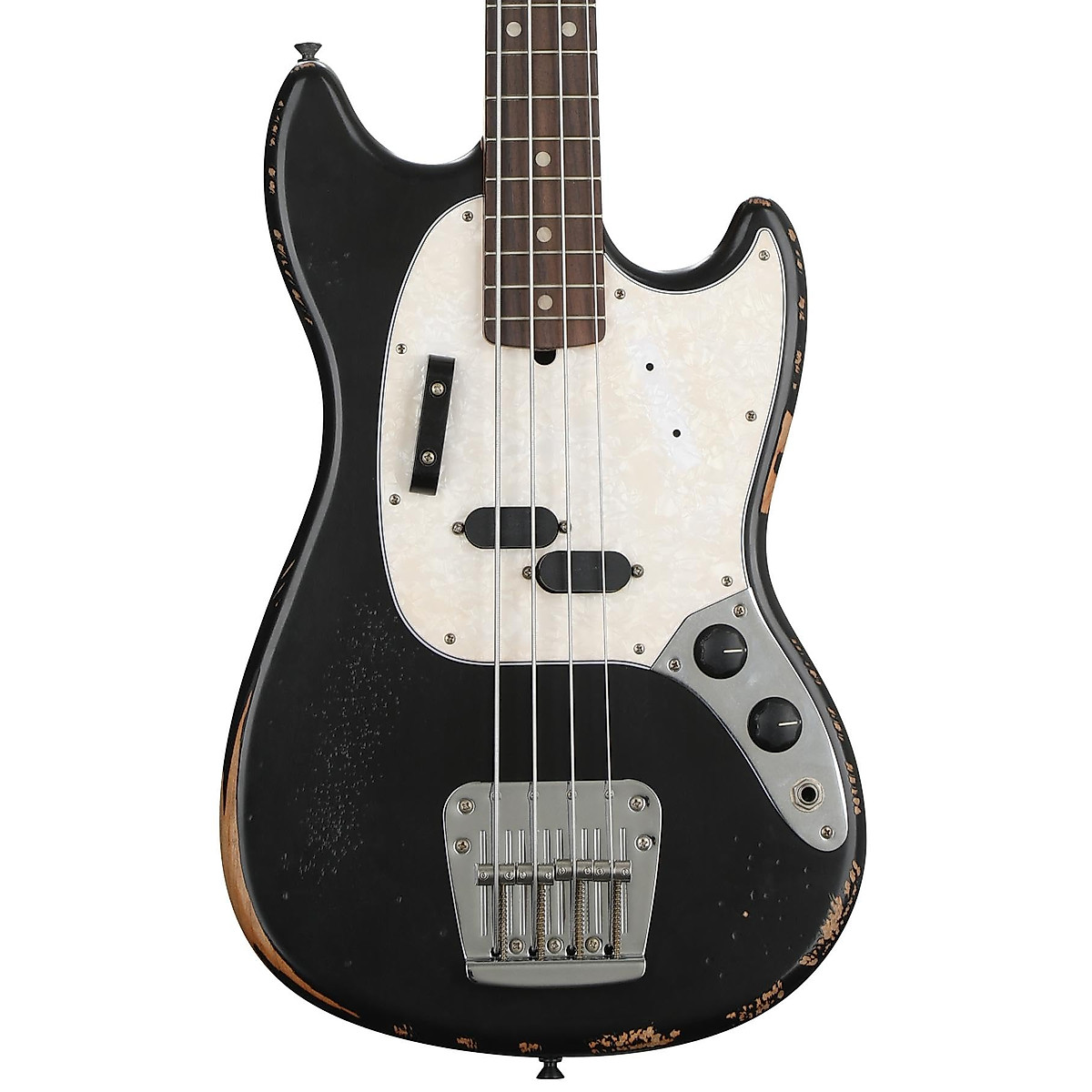 Fender JMJ Road Worn Mustang Bass, Black, Maple Fingerboard