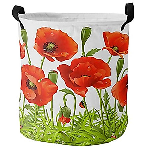 WPYYI Red Flower Green Leaves Plant White Dirty Laundry Basket Foldable Home Organizer Basket Clothing Kids Toy Storage Basket (Color : A, Size : Large)