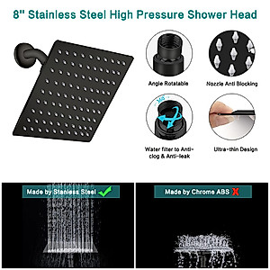 Shower Head, 8‘’ High Pressure Rainfall/Handheld Shower Combo with 11'' Extension Arm, 9 Settings, Anti-leak Shower Head with Holder, Height/Angle Adjustable, Chrome, Matte Black