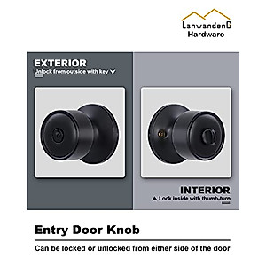 Lanwandeng Keyed Alike Entry Door Knob with Lock, Interior and Exterior Door Lock, Matte Black Door knobs with Lock for Bedroom/Bathrooom