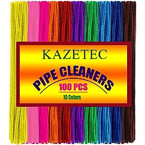 KAZETEC 100 PCS Pipe Cleaners, Chenille Stems, Pipe Cleaners Craft Supplies, 10 Colors Chenille Stems for DIY Arts Crafts Project(Multi Color)