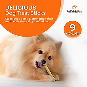 ReThink Pet Pack of 9 Rawhide Sticks Protein Rich with Beef, Lamb & Chicken, All Natural, Healthy, Great Tasting Special Reward as Dog Treats, Long Lasting Dog Chew, Suitable for Puppy Small Dogs