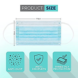 Disposable Face Masks/ 3Ply Safety Face Masks- 50PCS - 3 Layers Blue Protective Face Mask For Daily Use, Breathable Facemasks, Anti-Dust Disposable Mask with Earloop for Personal Care