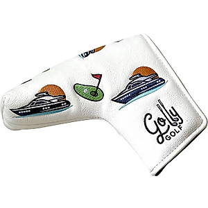 Blade Putter Cover by Golly Golf - JUST RELEASED - Tour Quality Putter Cover - Scotland Weather Tested - Premium Leather - BOATS & HOLES EDITION - Putter Protection + Strong Magnetic Closure