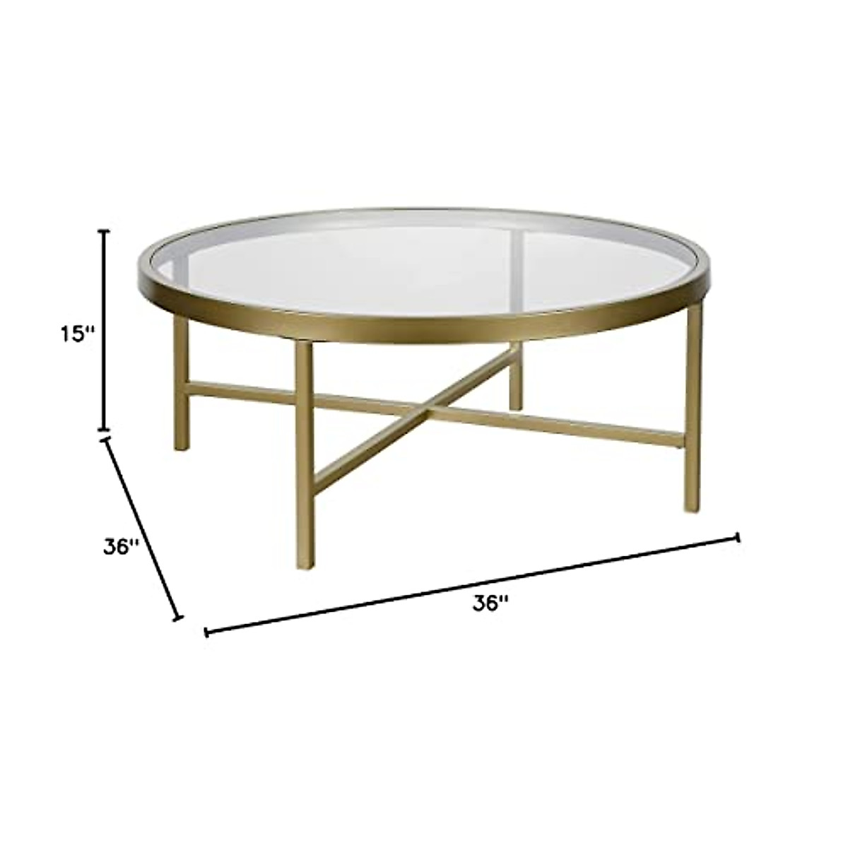 Henn&Hart 36" Wide Round Coffee Table with Glass Top in Brass, Modern coffee tables for living room, studio apartment essentials