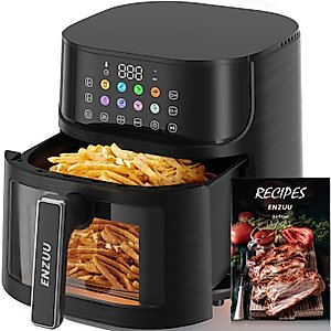 Air Fryer 11-in-1, Large 5.8 QT Airfryer with Easy View Windows, MAX 450℉ for Crispy, 85% Less Oil, Fast Roast, Preheat, Shake, Bake, Frozen, Non-Stick Basket for Easy Clean, With Professional Recipes
