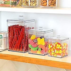 Youngever 60-Ounce, 30-Ounce and 15-Ounce Clear Plastic Apothecary Jars Set of 3, Square Shape