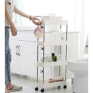 Modern Home 4 Tier Narrow Sliding Storage Organizer Rack - Laundry/Bathroom/Kitchen Rolling Cart (White)