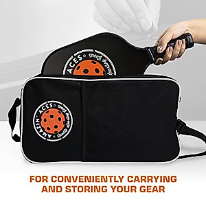 Amazin' Aces Classic Graphite Pickleball Paddles Set of 2 with 4 Pickleball Balls, Lightweight, Black Pickleball Rackets with Soft, Nonslip Comfort Grip Handles & Protective Portable Pickleball Bag