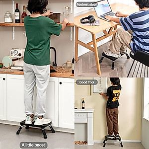 Folding Step Stool, Height Adjustable 1- Step 330lbs, Sturdy Portable Step Platform with Non-Slip Feet & Handle Step Ladder for Adults, Home, Kitchen, Office, Car (Black