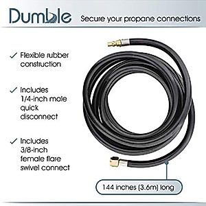 Dumble Low Pressure Regulator Hose, 12ft Rubber - Low Pressure Propane Regulator Hose for LP Gas Low PSI Regulator Hose