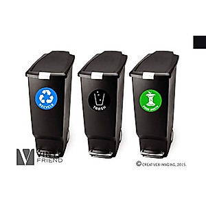 Recycle,trash and compost (food waste) bin logo stickers (6 Pack) 4in x 4in - Organize trash - For metal or plastic garbage cans, containers and bins - indoor & outdoor - Home, kitchen, or office