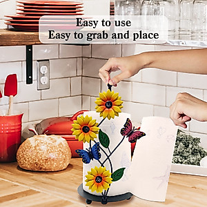 Sunflower Kitchen Paper Towel Holder with Sunflower and Butterfly, Black Metal Farmhouse Countertop Yellow Kitchen Decor Accessories