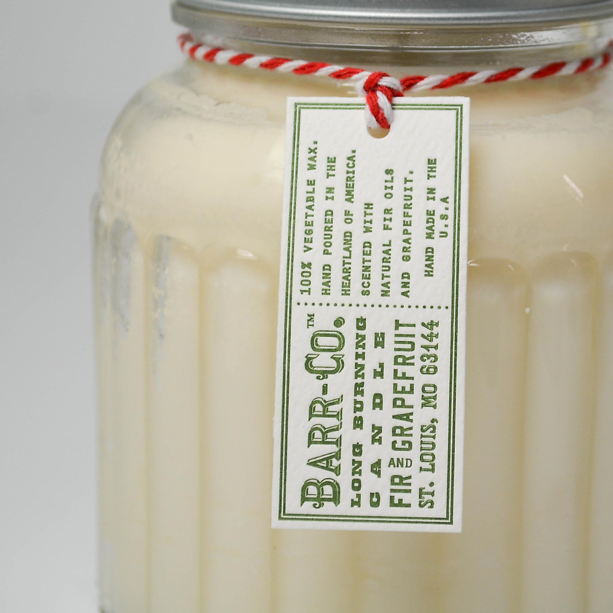 Barr-Co. Fir & Grapefruit Apothecary Jar Candle, Bright Woody Citrus, 100% Vegetable & Soy Wax Candles for Home, 120-Hour Burn Time, Clean Burning Candles, 20 oz