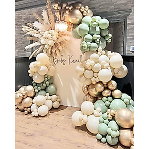Sage Green Balloons Arch Kit-184pcs Sage Green Sand White and Chrome Gold Balloons Garland Kit for Birthday Baby Shower Bridal Shower Jungle Safari Engagement Party Decorations