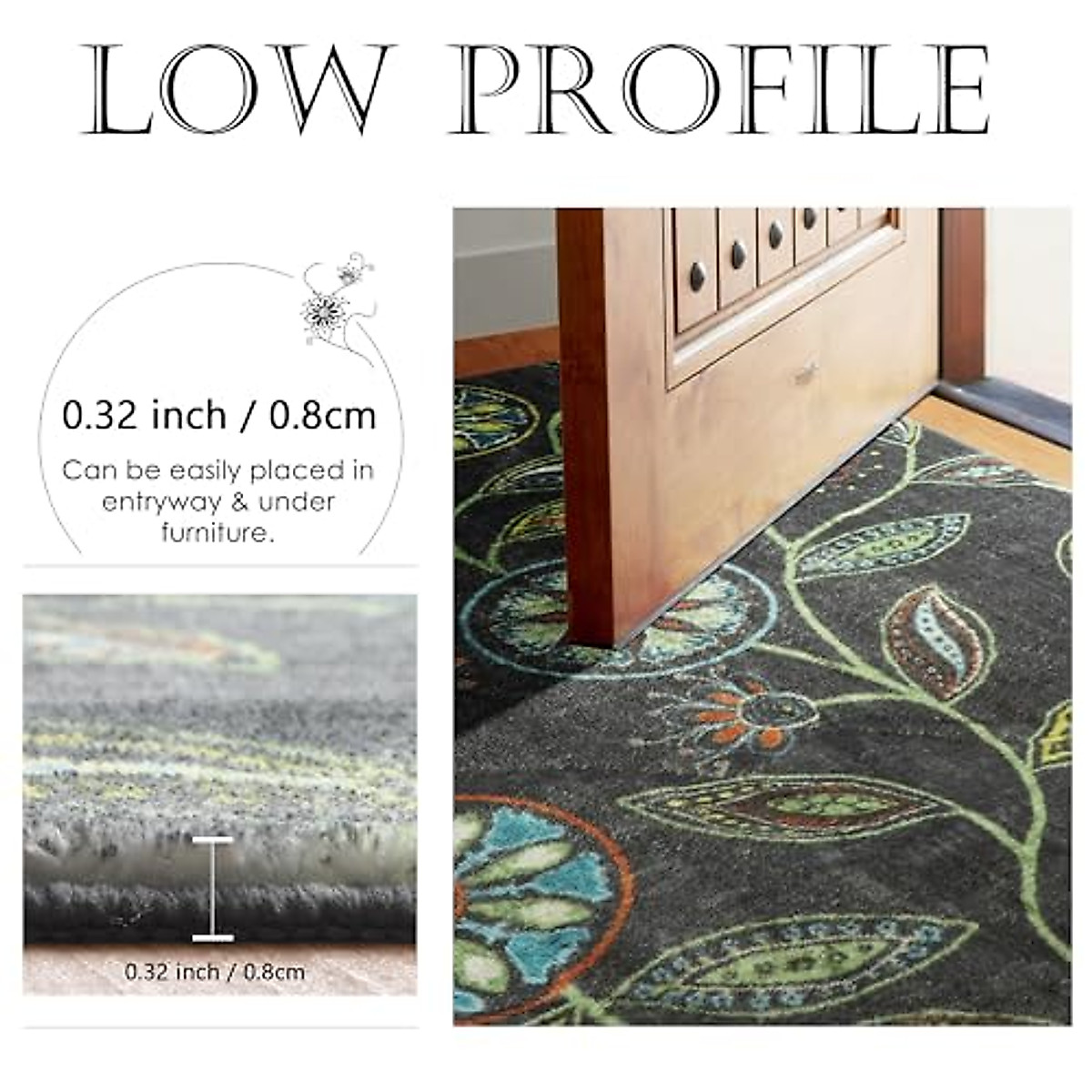 PAGISOFE Indoor Front Door Mat Boho Kitchen Sink Mat, 2x3 Machine Washable Rug, Floral Non-Slip Throw Rug with Rubber Backing, Soft Small Area Rugs for Entryway Bedside Bathroom Entry, Green/Multi