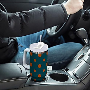 40oz Orange Polka Dots Steel Insulated Tumbler with Lid and Straw Fall Insulated Tumbler