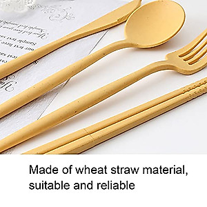 WJINGS 4 Sets Wheat Straw Cutlery, Portable Cutlery Set, Reusable Travel Flatware Set, for Lunch Boxes Workplace Camping School Picnic or Daily Use (Green, yellow, orange, blue)