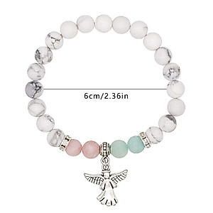 Guardian Angel Charm Bracelets for Women, 8mm Crystal Beaded Memorial Bracelet for loss of Loved one, Encouragement Present, Remembrance Gifts to Show Love, Sympathy, Bereavement, Friendship